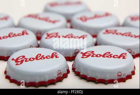 Grolsch Beer bottle tops Picture by James Boardman Stock Photo - Alamy