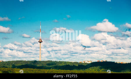 Aerial view of Vilnius TV tower, the tallest structure in Lithuania ...