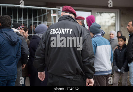 Ellwangen, Germany. 08th Feb, 2016. Security guard Norman Schmidt from ...