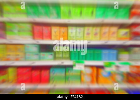 Blurred tea section at a supermarket in Canada Stock Photo - Alamy