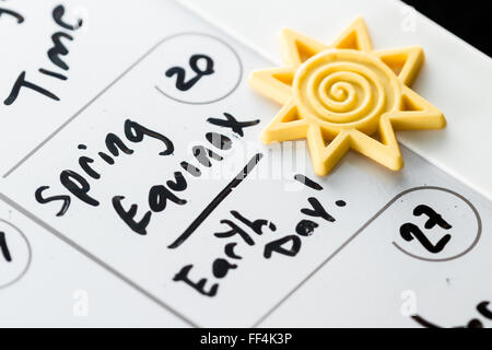 March 20th marked on a calendar as Spring Equinox and also Earth Day ...