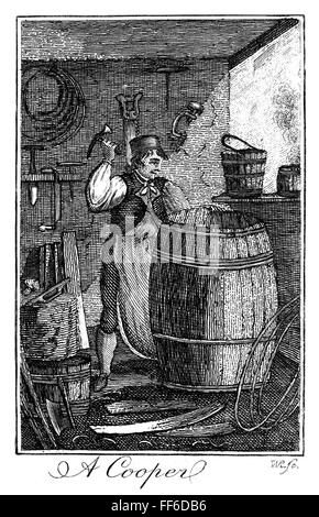 COLONIAL COOPER, 18th C. /nA colonial American cooper. Color line ...