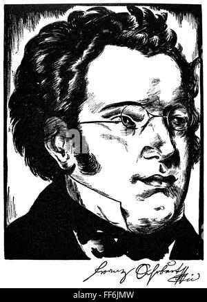 FRANZ SCHUBERT (1797-1828). /nAustrian composer. Pen and ink drawing ...