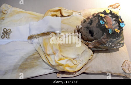 Hildesheim, Germany. 11th Feb, 2016. The replication of a mummy ...