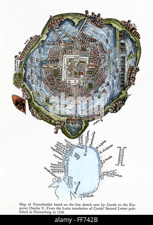 Map of Tenochtitlan, 1524 Stock Photo - Alamy