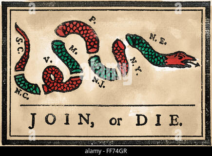 Join or Die political cartoon by Benjamin Franklin Stock Photo - Alamy