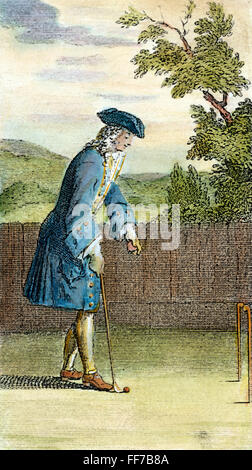 Men playing a game of 'Pall Mall' (also known as Paille Maille) in ...