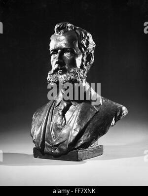 Ottmar Mergenthaler (1854-1899) a German born inventor demonstrates his ...