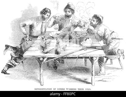 CALIFORNIA GOLD RUSH. /n'Forty-Niners' washing gold: colored engraving ...