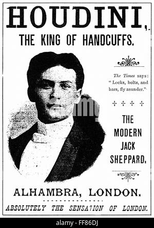 HARRY HOUDINI (1874-1926). /nAmerican magician. Poster advertising the ...