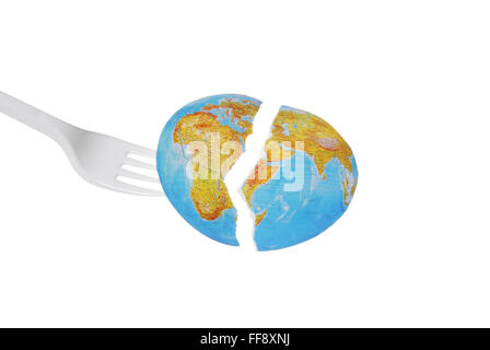 torn fragment of a map on a white background with an outstretched hand ...