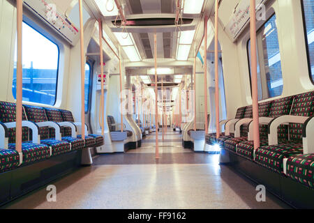 Interior of London Underground Circle Line train approaching station ...