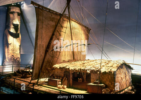 Norwegian Thor Heyerdahl's balsa raft, 'Kon Tiki', on the Pacific Ocean ...