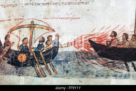 WARFARE: GREEK FIRE. /nUse of Greek Fire. Byzantine manuscript ...