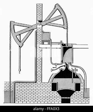 NEWCOMEN'S STEAM ENGINE. /nSchematic diagram of Thomas Newcomen's steam ...