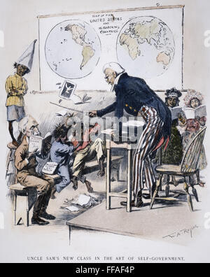 The Spanish American War, political cartoon showing Uncle Sam bidding ...