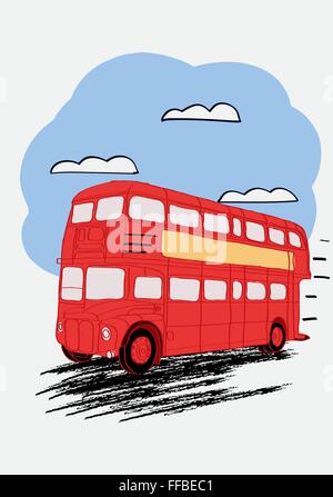 London double decker red bus cartoon illustration, English UK british ...