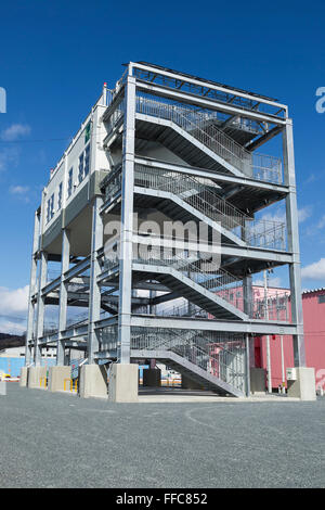 A general view of a tsunami evacuation tower in Ishinomaki on February ...