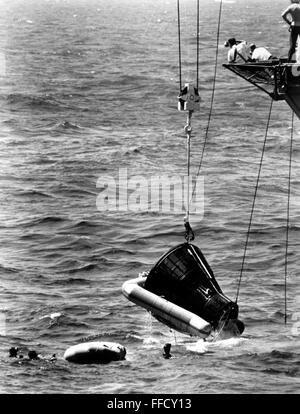 GEMINI IV: RECOVERY, 1965. /nThe Gemini IV spacecraft being hoisted ...