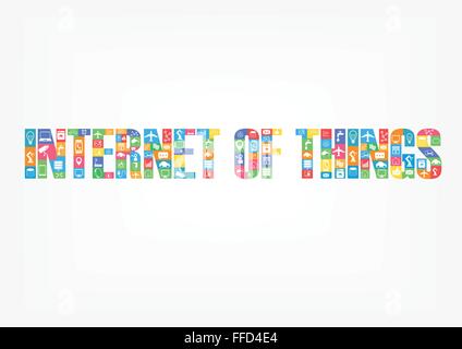 Internet of Things (IoT) word and icons with globe and world map Stock ...