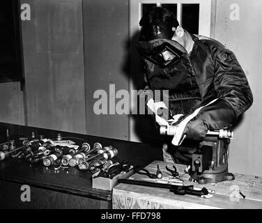 MINE DISPOSAL, 1947. /nA sea mine deployed during World War II seen ...