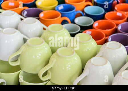 Groups of ceramic coffee cups in the shop for sale Stock Photo - Alamy