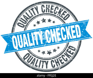 checked blue round grunge vintage ribbon stamp Stock Photo - Alamy