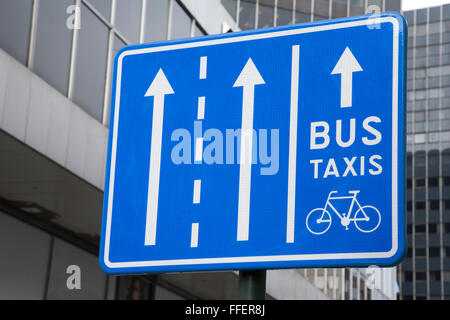 blue bus, cycle, taxi lane sign in a UK town centre Stock Photo - Alamy