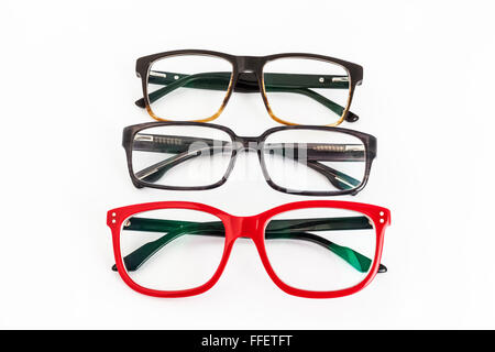many red and black eyeglasses with white background Stock Photo - Alamy