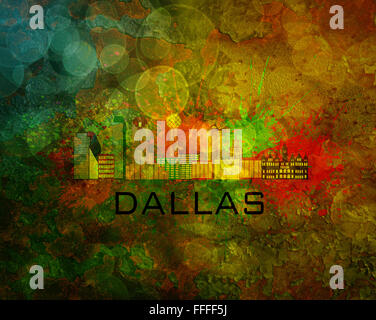 Dallas Texas City Skyline Outline Color Silhouette Panorama with Text ...