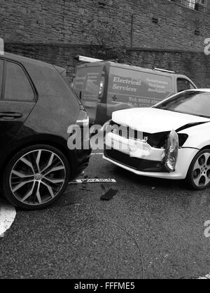 Three Volkswagen car crash in central Bristol, a Polo went into the ...