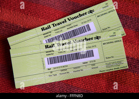 Two rail travel vouchers, UK Stock Photo - Alamy