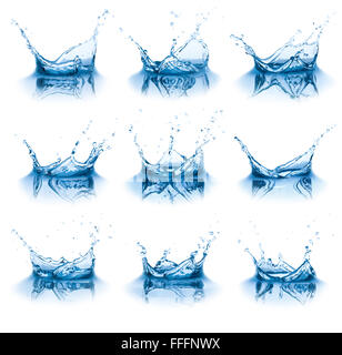 Water splashes collection isolated on black background Stock Photo - Alamy