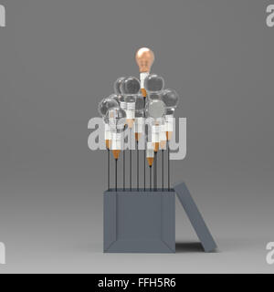 drawing idea pencil and light bulb concept outside the box as creative ...