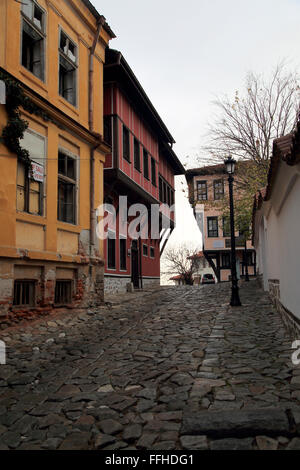 Medieval houses overhang the old city square in the ancient center of ...