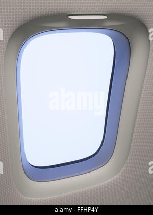 Airplane window looking through the clouds. 3D illustration Stock Photo ...