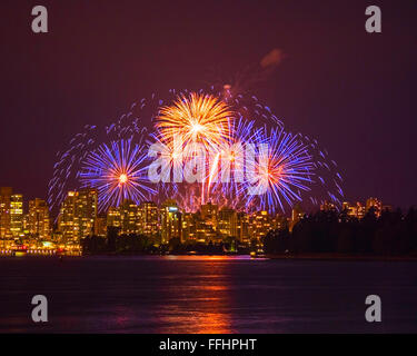 Fireworks at English Bay, Vancouver, seen from North Vancouver, Canada ...