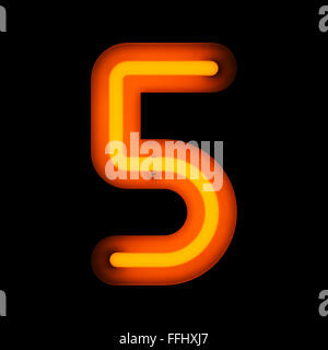 Neon digit five from neon alphabet collection isolated on black Stock ...