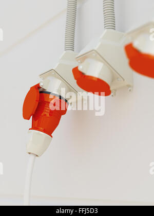 Industrial multiphase power plug and sockets close up Stock Photo - Alamy