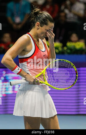 Belinda Bencic, of Switzerland, reacts during a tennis match against ...