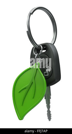 Car key with green leaf keychain Stock Photo - Alamy