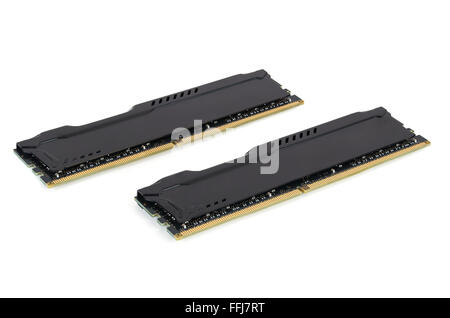 Modern RAM memory modules with black radiator isolated on white ...