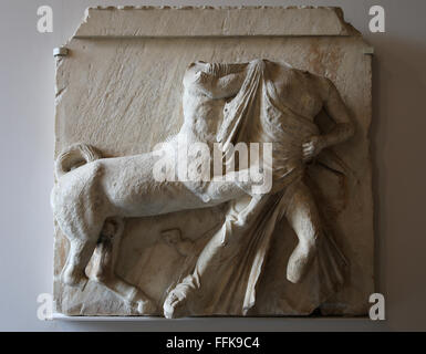 Parthenon. South Metope 1. Lapith and Centaur. Marble. Master builder, Phidias. 5th century BC ...