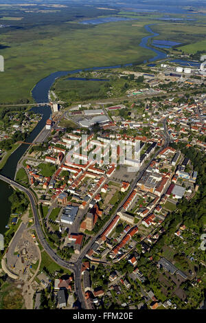 Aerial view, Anklam, churches, Peene river, market square, Anklam ...