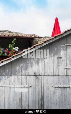 An old wooden porch with flower pots Stock Photo - Alamy