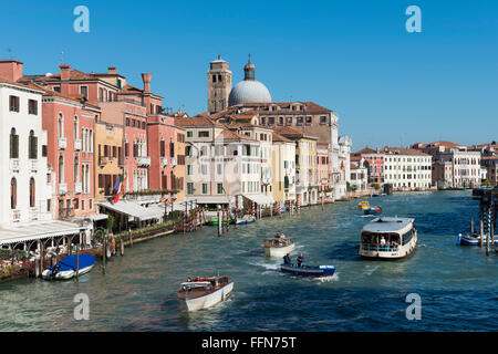 Grand Canal in Venice with boats and gandules docket motor boat near ...