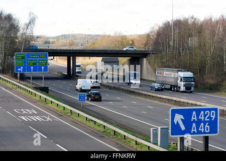 M40 motorway at junction 15, Longbridge, near Warwick, Warwickshire ...