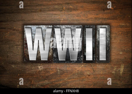 The word "WWII" written in vintage metal letterpress type isolated on a ...