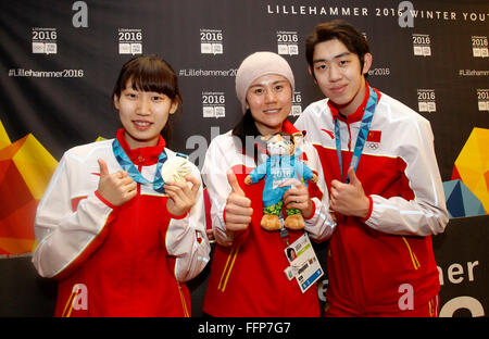 Gjovik. 16th Feb, 2016. China's Zang Yize poses with the gold medal ...