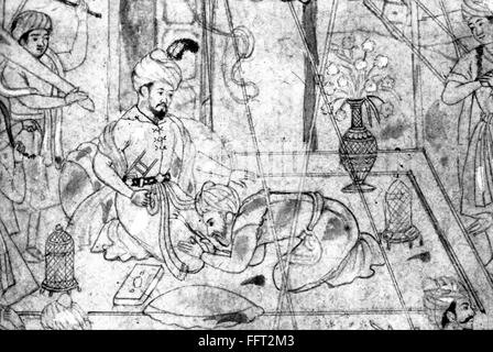 BABUR (1483-1530). /nFirst emperor of the Mughal empire of India. Shown ...
